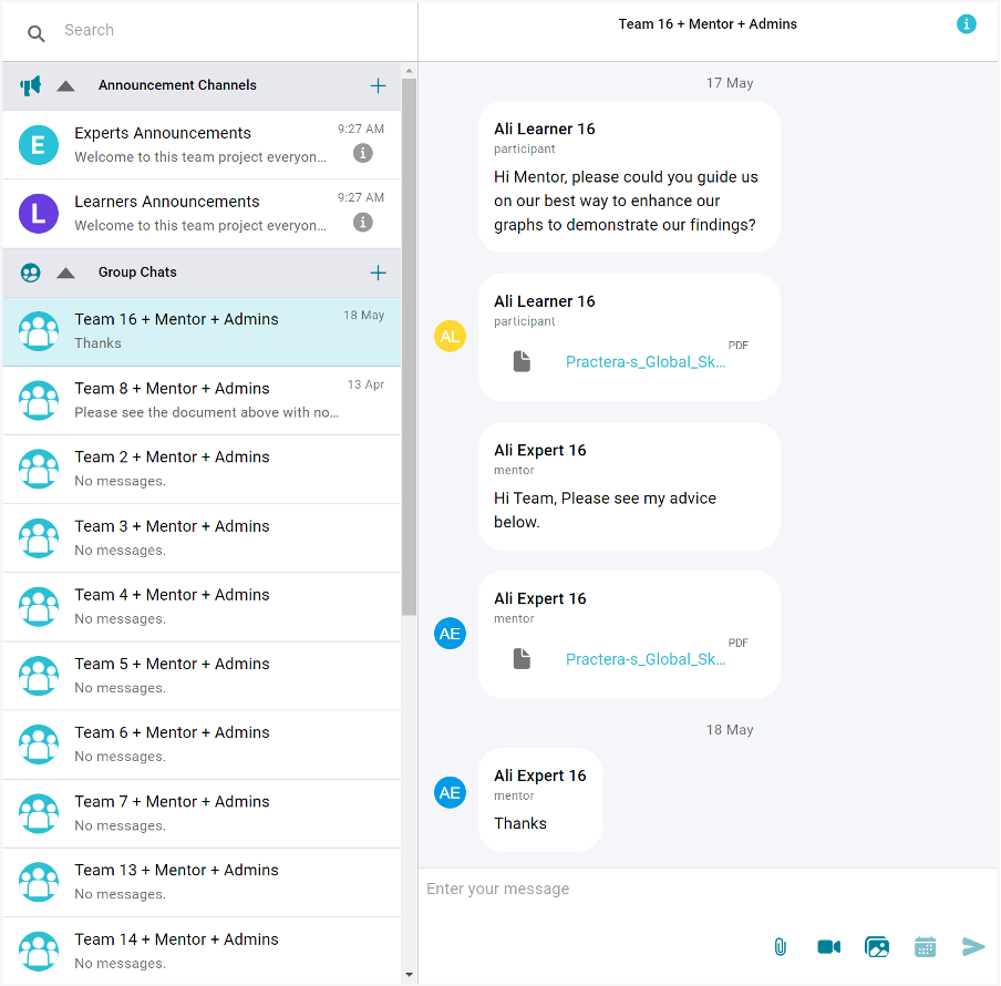 Communicating with learners and experts - Practera